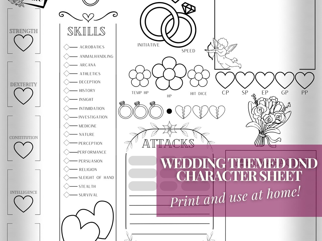 Wedding & Love-themed Dungeons and Dragons 5e Character Sheet / DND ...