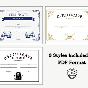 Certificate of Demise DND Character Death Certificate Dungeons and ...