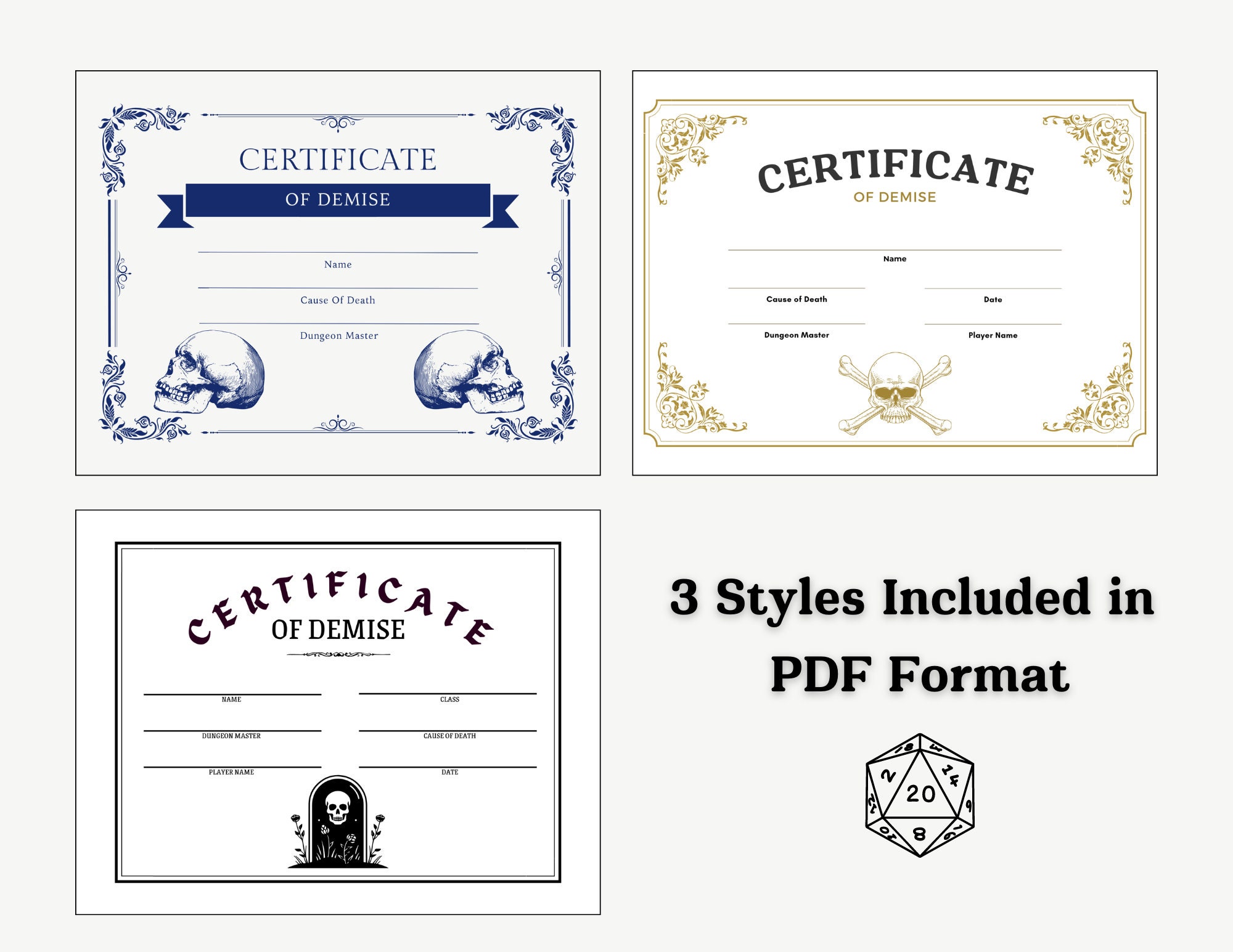 Certificate of Demise - DND Character Death Certificate - Dungeons and ...
