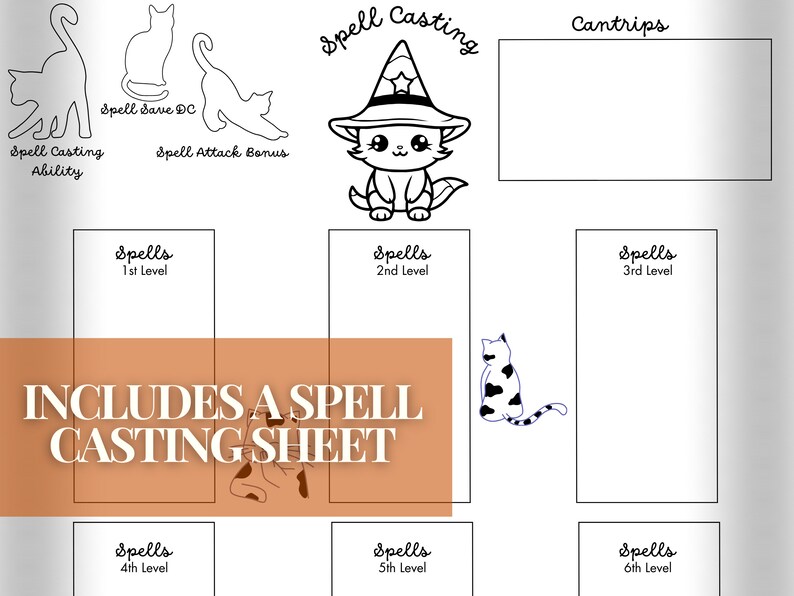 Dungeons and Dragons Cat Themed Character Coloring Sheet / Kitty DND 5e Campaign Page / Download ...