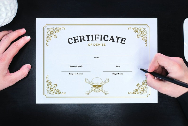 Certificate of Demise - DND Character Death Certificate - Dungeons and ...