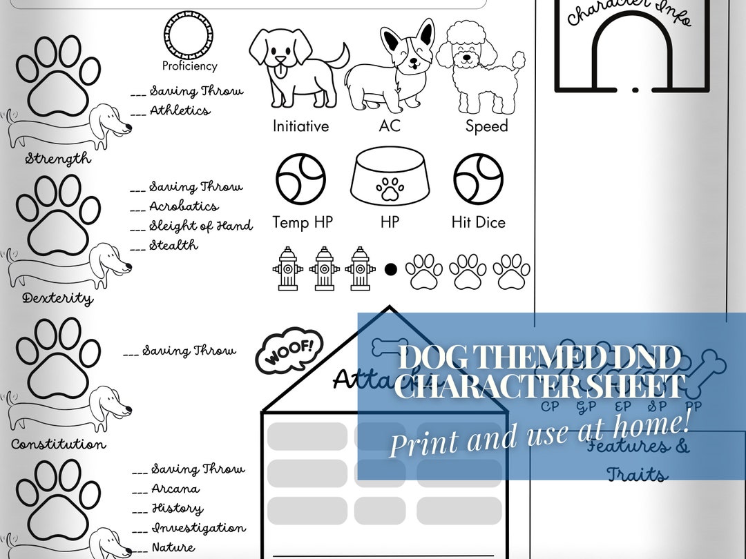 Puppy Dungeons and Dragon Character Coloring Sheet / DND Dog Themed ...