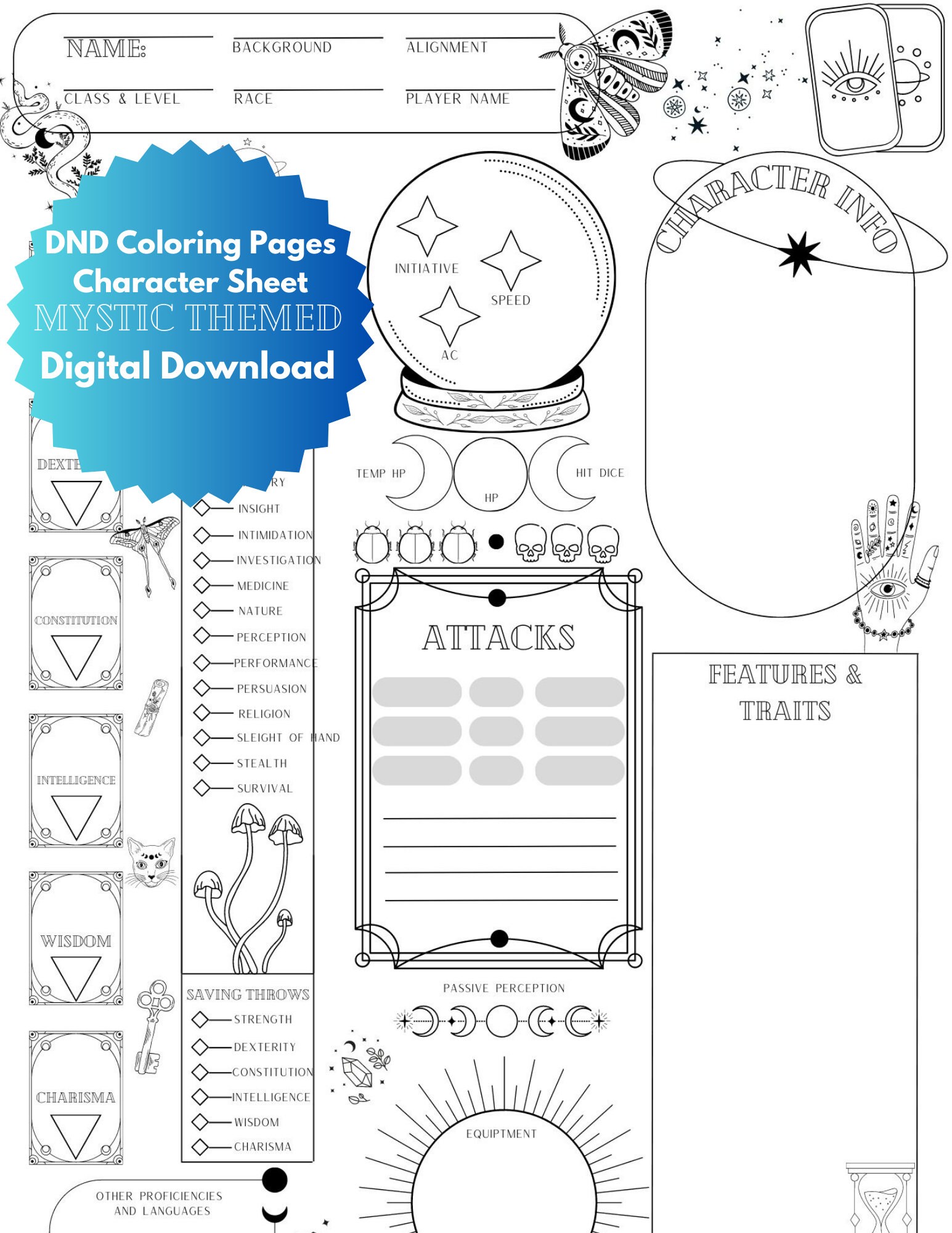 Dungeons and Dragons Downloadable Mystic Themed Character Sheet Tarot ...