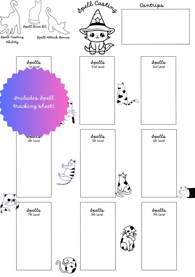Dungeons and Dragons Cat Themed Character Coloring Sheet - Etsy