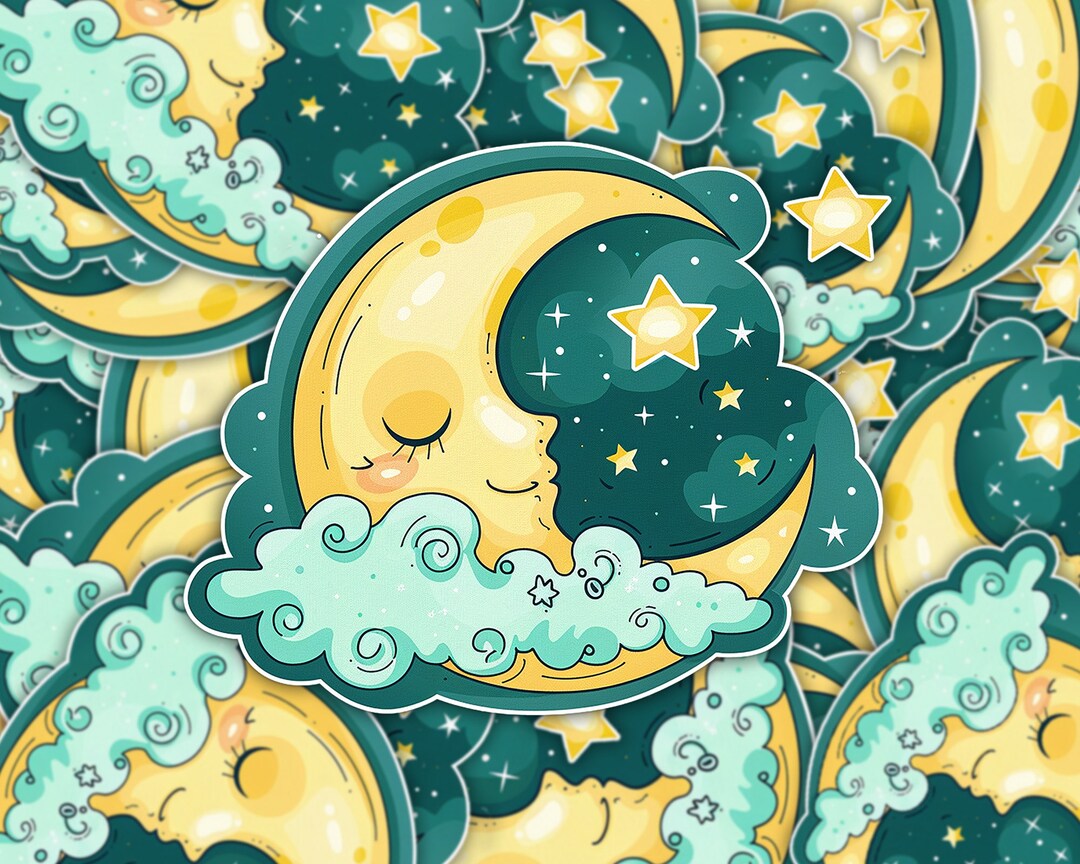 Sleepy Moon and Stars Sticker Dreamy Space Design - Etsy