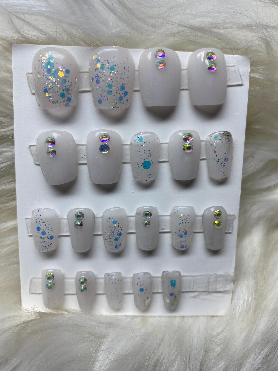 Acrylic Nails With Gel Overlay and Rhinestones Encapsulated With ...