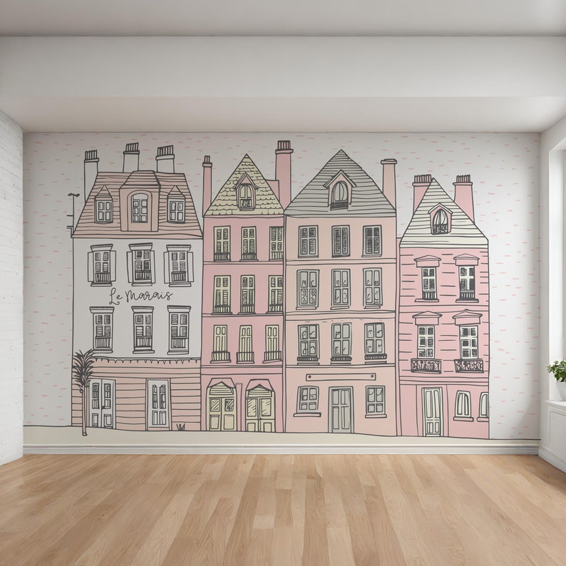Parisian Street Wallpaper- Nursery Paris Wallpaper | Children's Wall ...