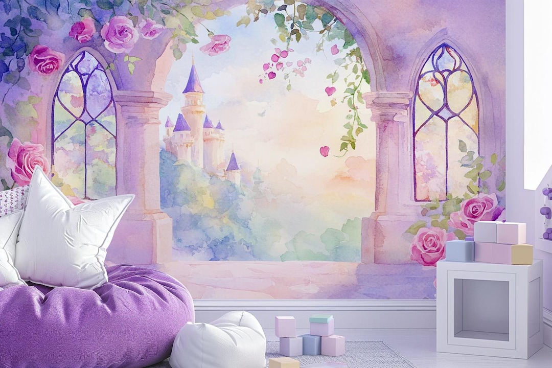 Bella Tower Castle Mural- Nursery Wallpaper | Children's Wall Art ...