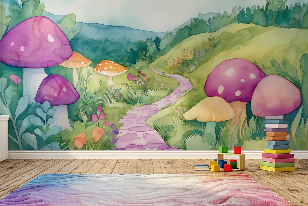 Mushroom Grove Mural- Nursery Wallpaper | Children's Wall Art ...