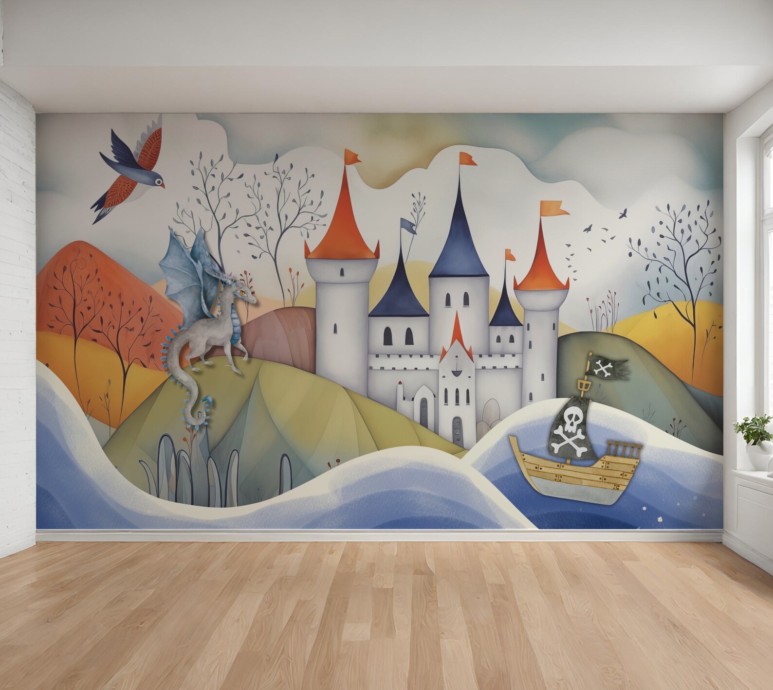 Enchanted Dragon Castle Wallpaper Nursery Wallpaper Children's Wall Art ...