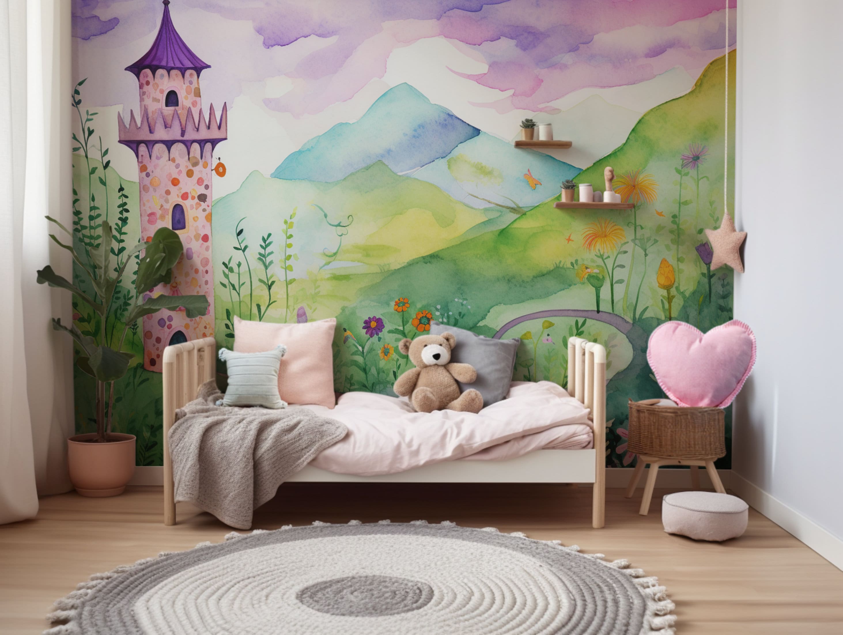 Princess Rapunzel Tower Enchanted Mural Nursery Wallpaper Children's ...