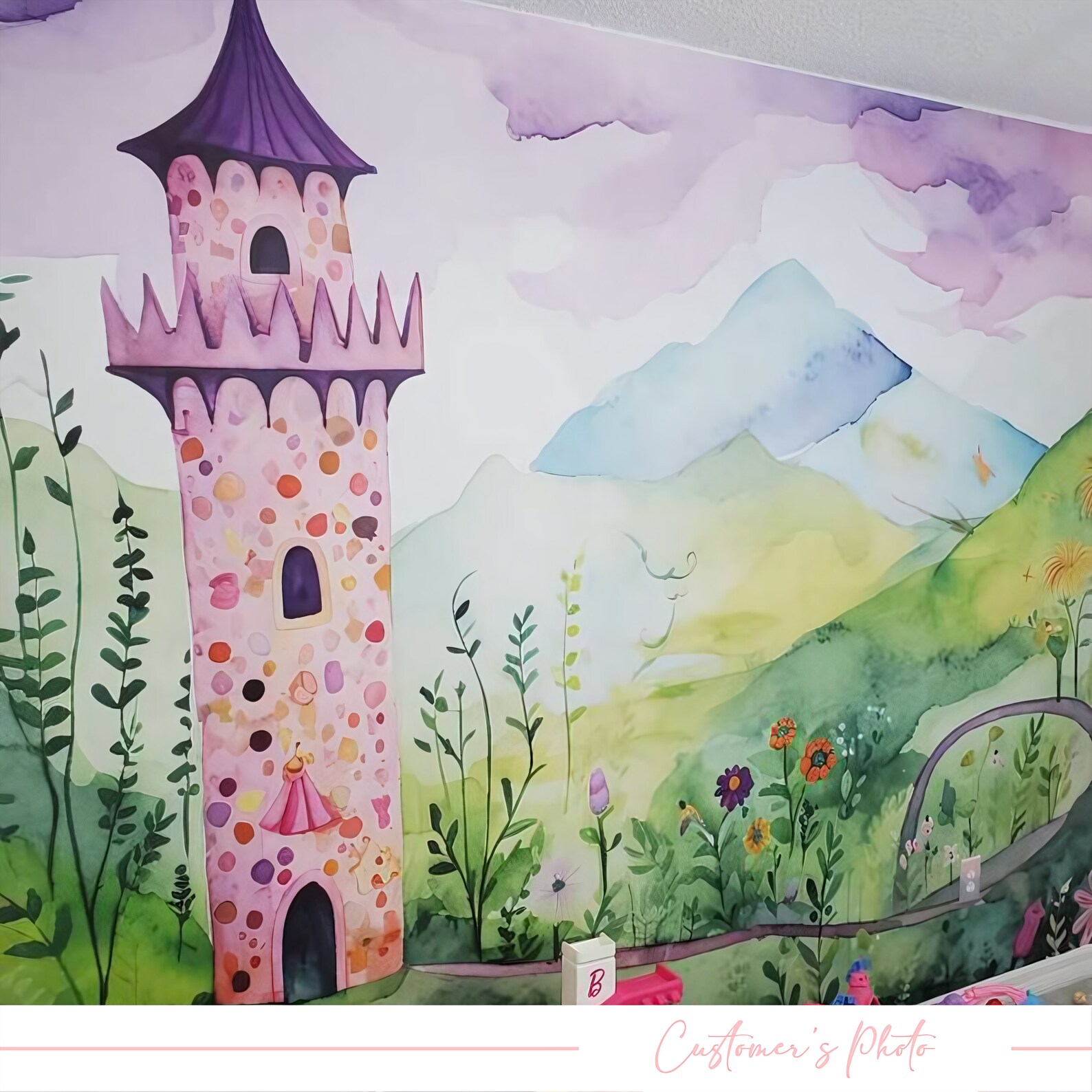 Princess Rapunzel Tower Mural - Nursery Wallpaper | Children's Wall Art ...