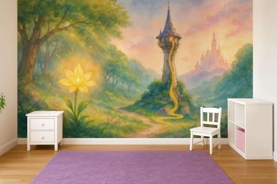 Tangled Tower Mural - Nursery Wallpaper | Children's Wall Art ...