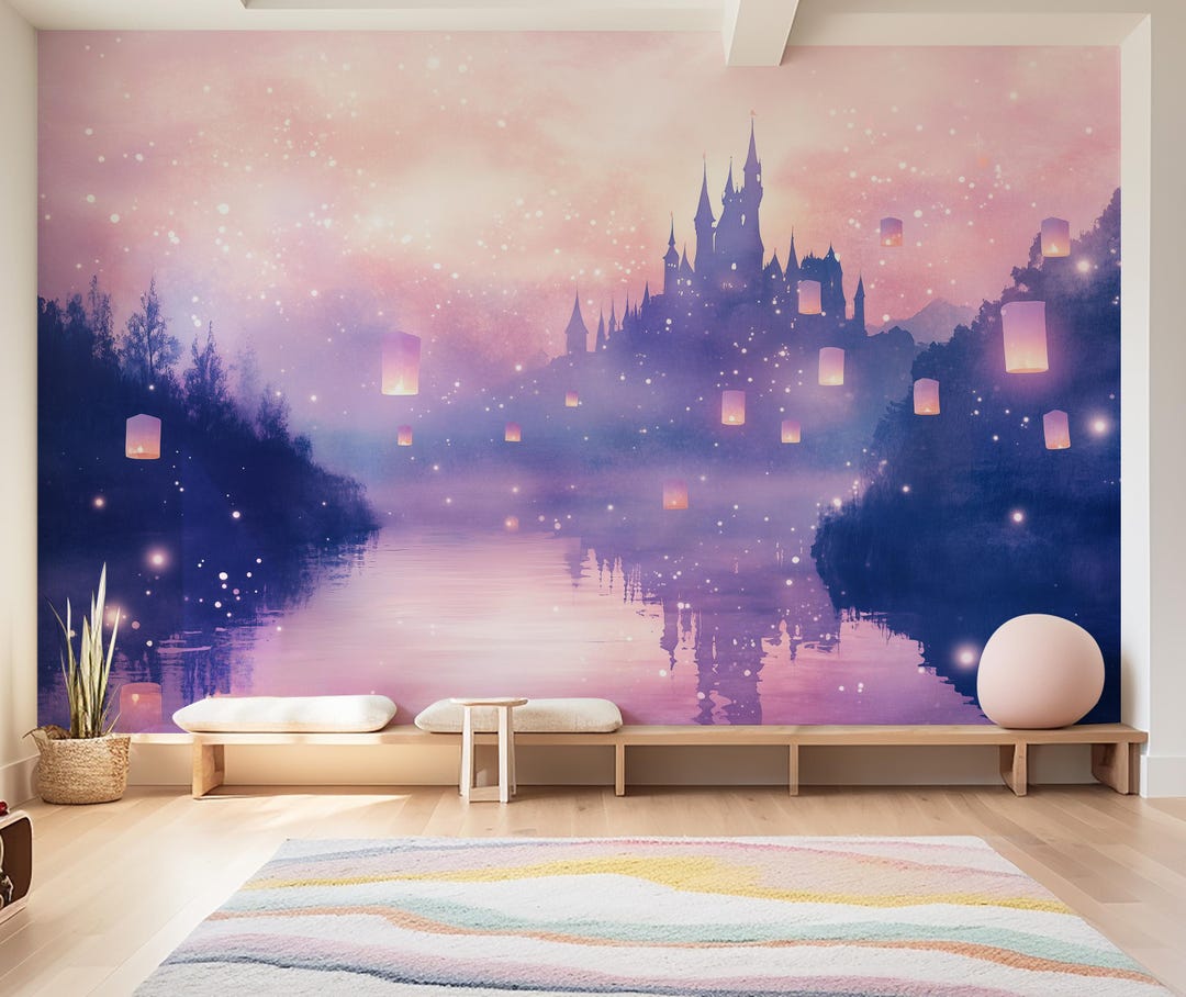 Floating Lanterns Castle Mural- Tangled Inspired Nursery Wallpaper ...