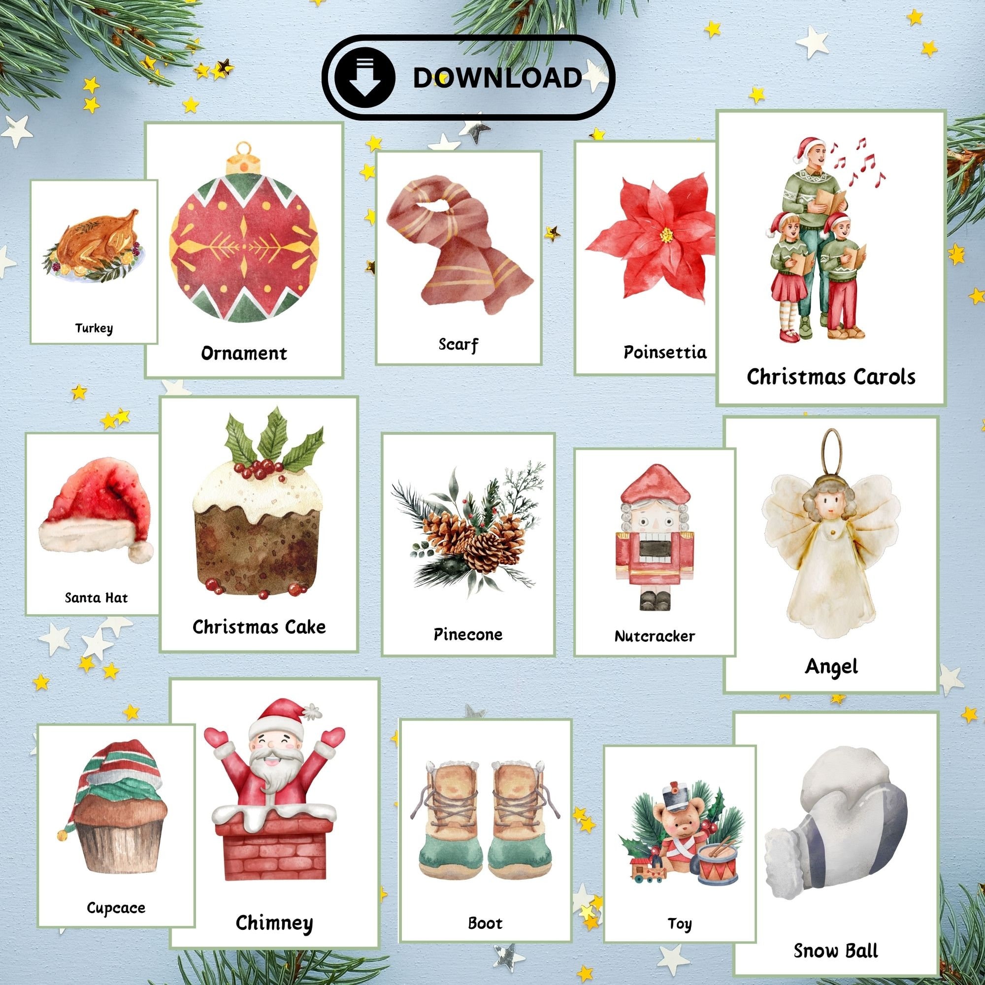 Kids Christmas Flash Cards Printable Christmas Movement Cards Christmas ...