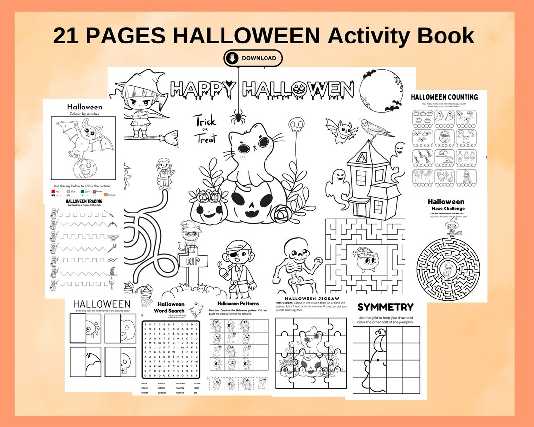 Halloween Kids Coloring Page Halloween Activity Book Halloween - Etsy