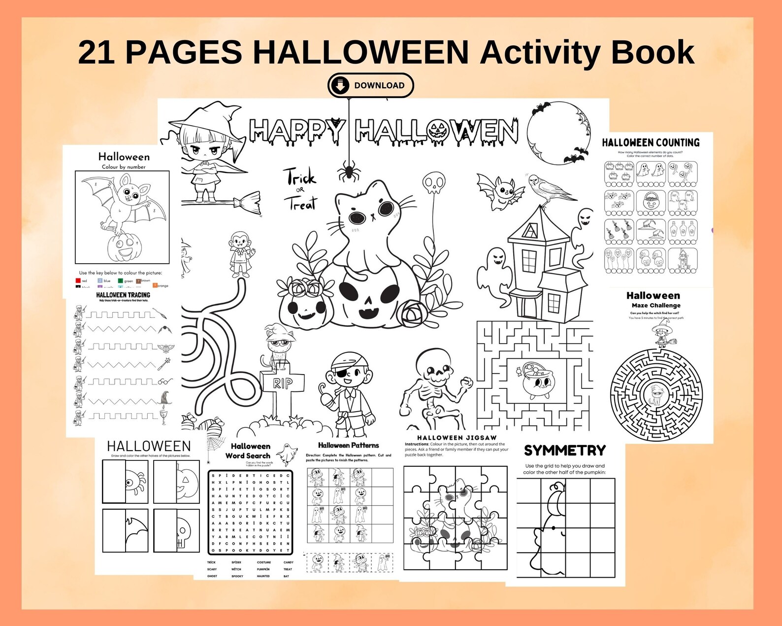 Halloween Kids Coloring Page Halloween Activity Book Halloween - Etsy