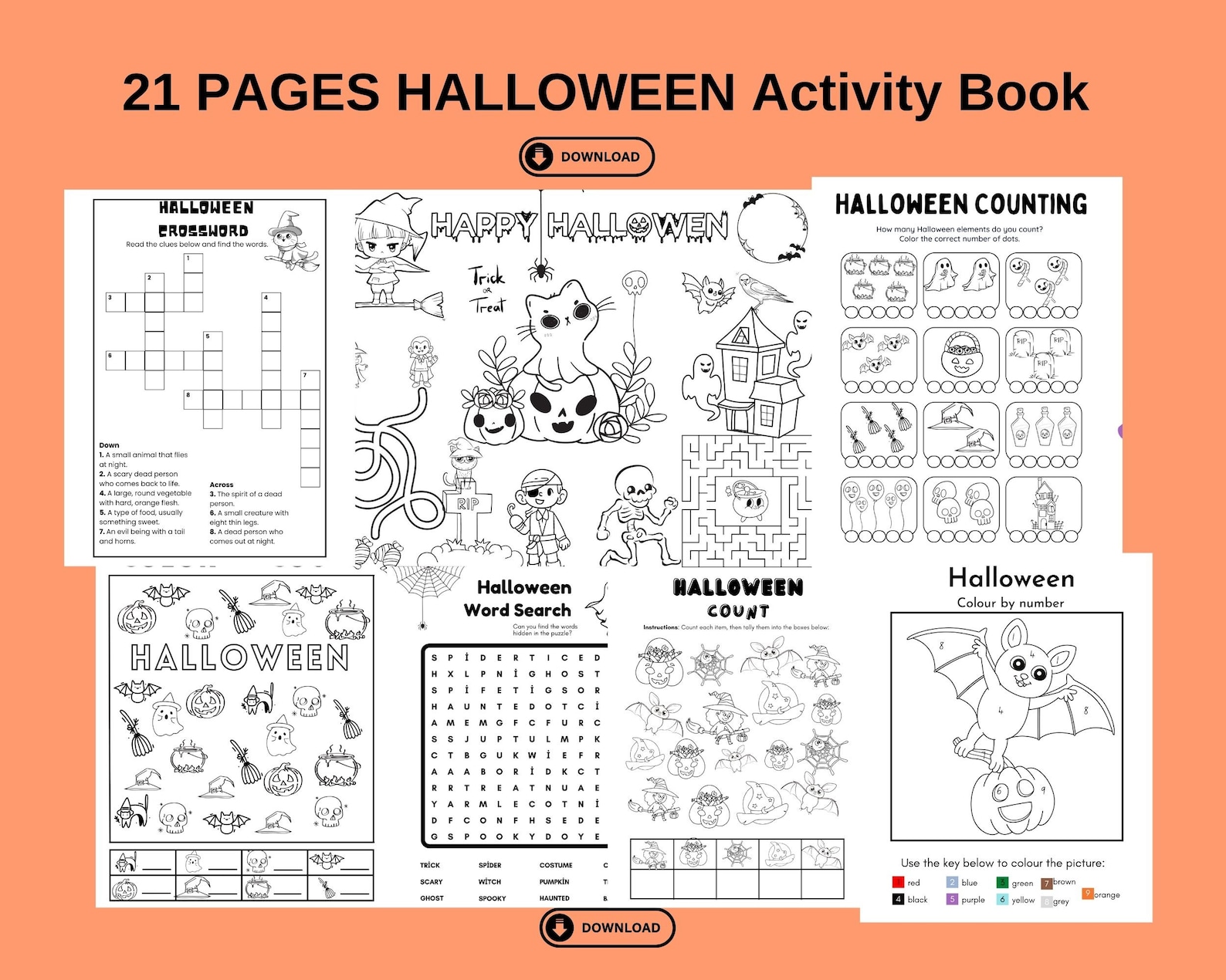 Halloween Kids Coloring Page Halloween Activity Book Halloween - Etsy