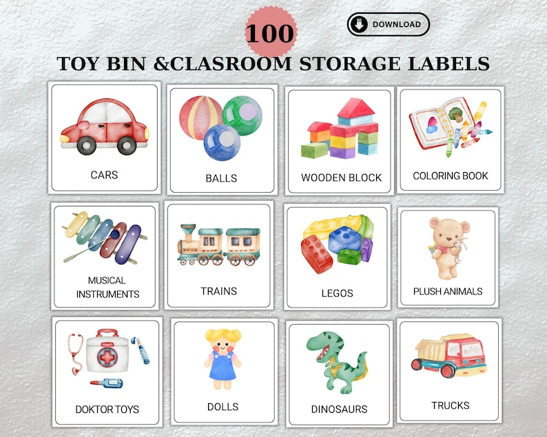 Toy Bin Storage Labels Printable Kid Room Labels Preschool Toy Storage ...