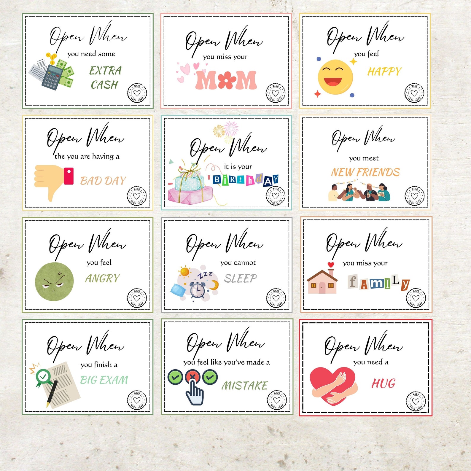 Open When Cards College Printable Open When Letter Labels for Students ...