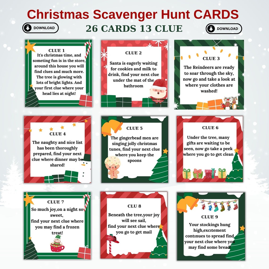 Christmas Scavenger Hunt for Kids Printable Christmas Treasure Hunt ...