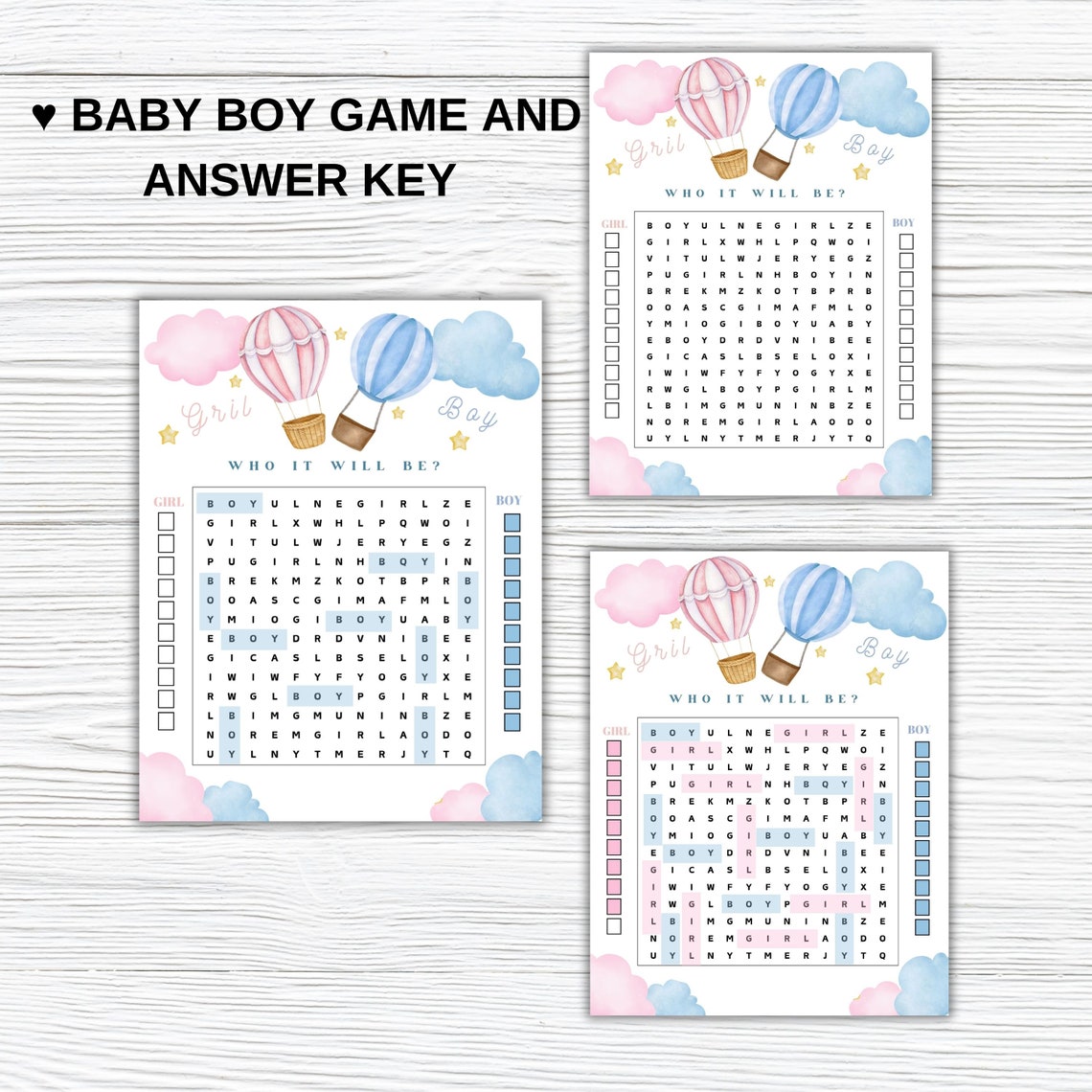 Gender Reveal Word Search Game Boy or Girl Gender Reveal Word Search ...