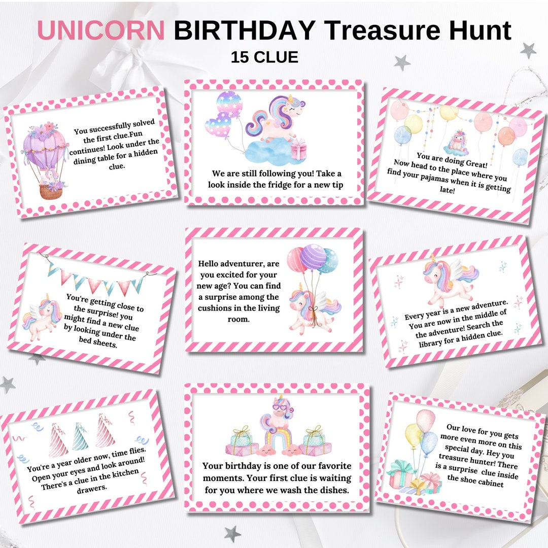 Unicorn Birthday Treasure Hunt Unicorn Birthday Scavenger Hunt Treasure ...