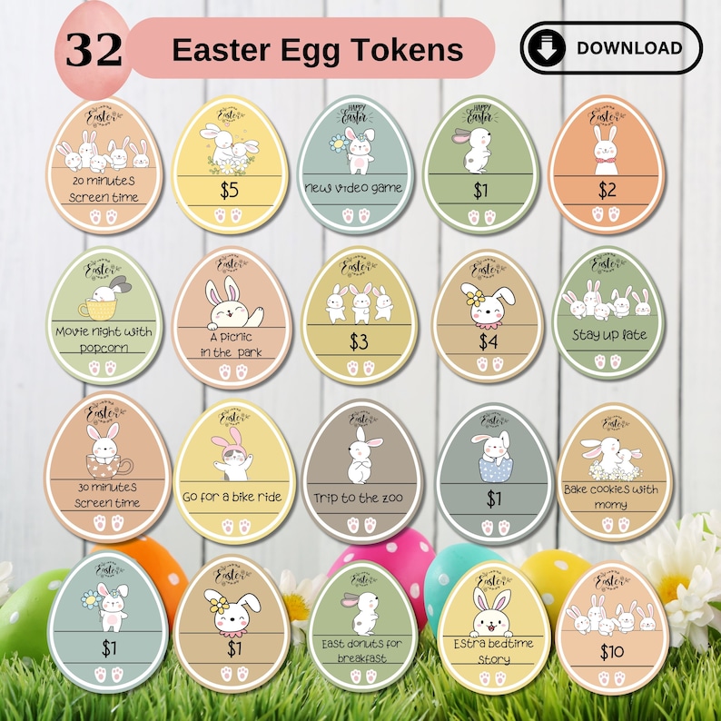 Easter Bunny Reward Tokens Egg Hunt Tokens Easter Egg Coupons Easter ...