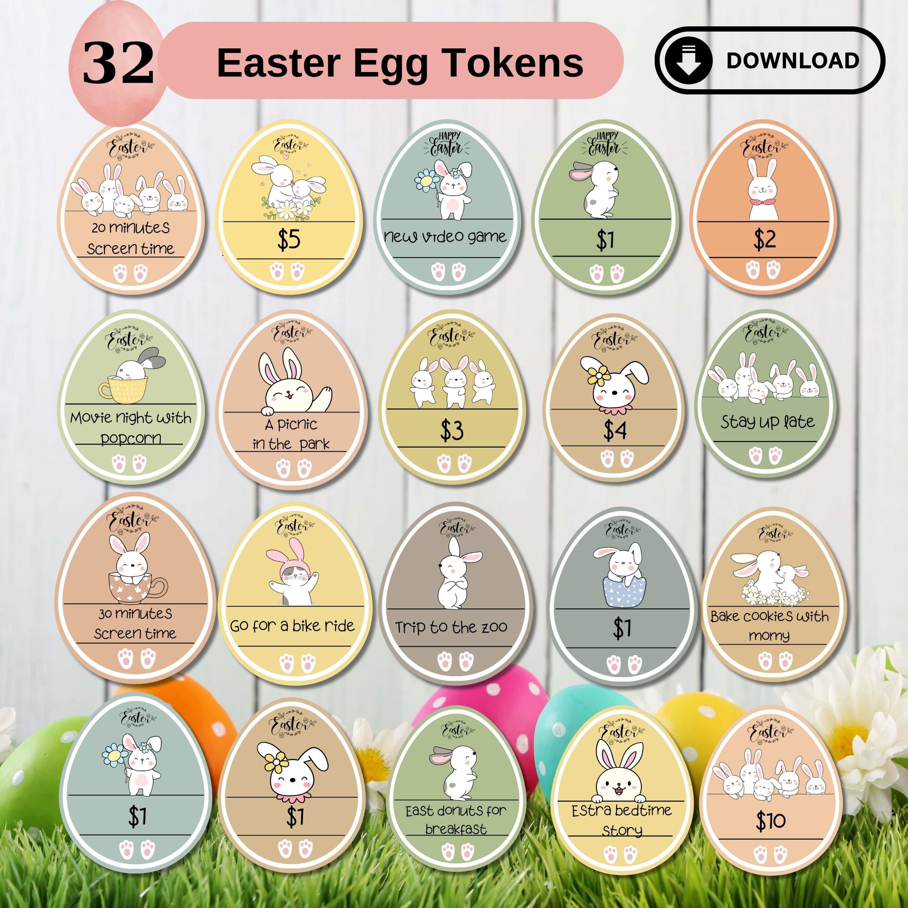 Easter Bunny Reward Tokens Egg Hunt Tokens Easter Egg Coupons Easter ...