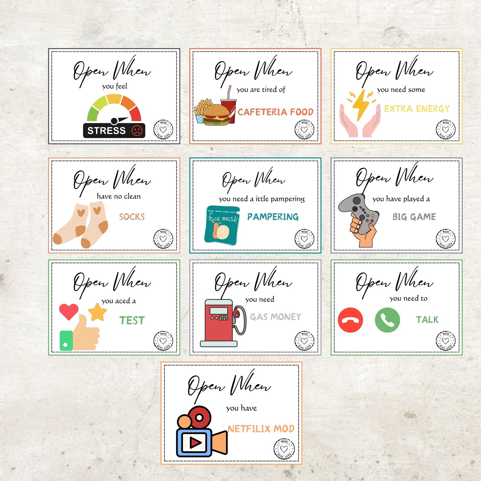 Open When Cards College Printable Open When Letter Labels for Students ...