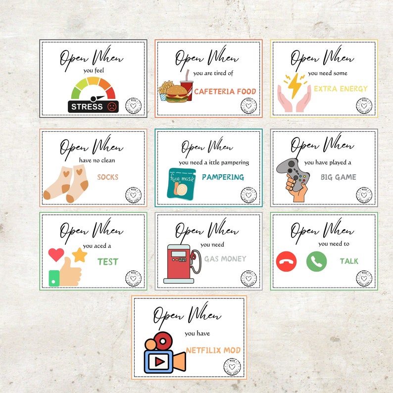 Open When Cards College Printable Open When Letter Labels for Students ...