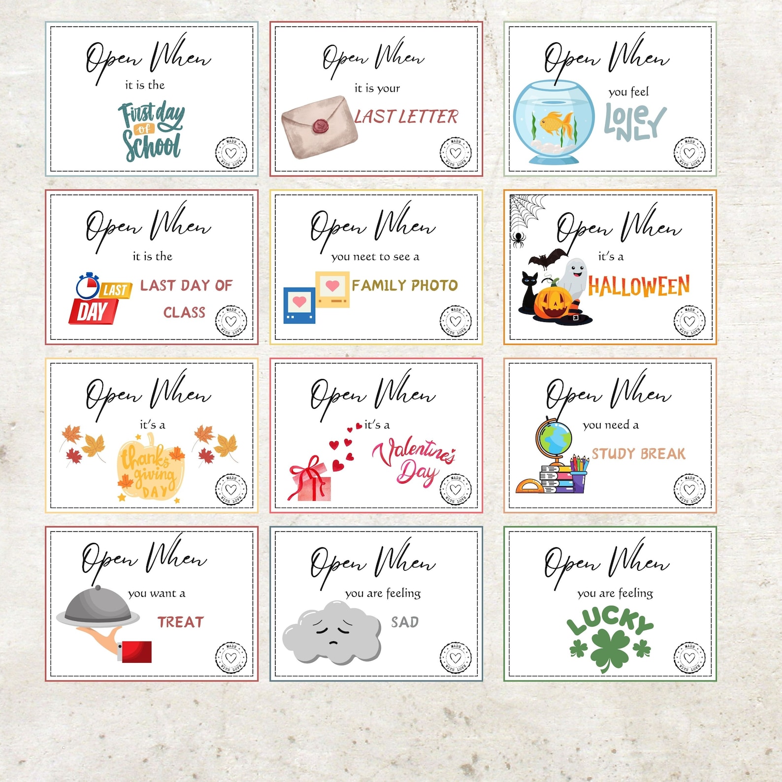 Open When Cards College Printable Open When Letter Labels for Students ...