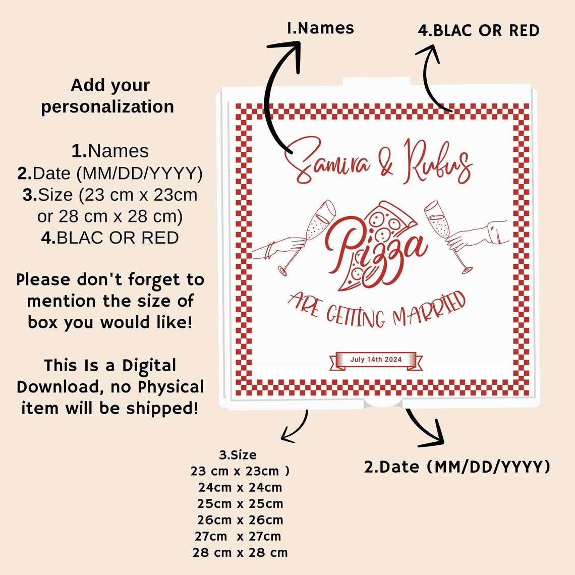 Custom Pizza Box Wedding Pizza Box Personalizable Pizza Box Pizza Wedding Favor Custom Wedding ...