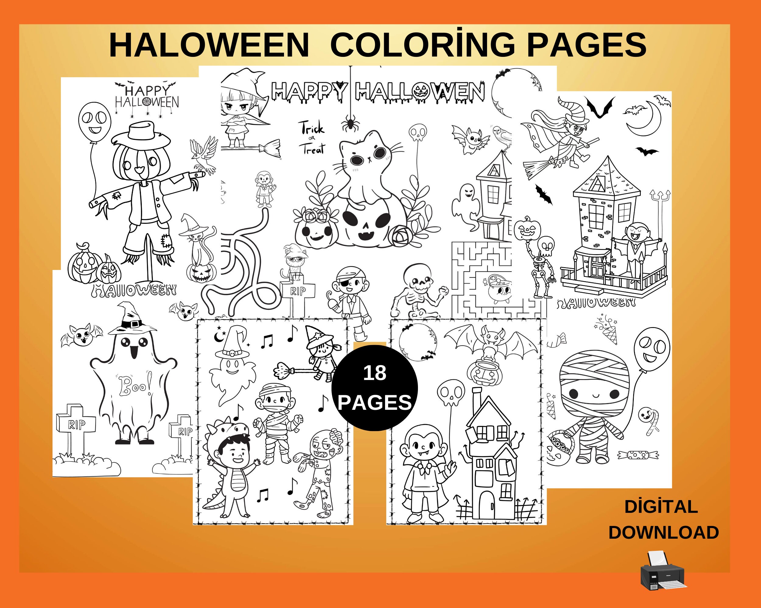Halloween Coloring Pages Kids Halloween Coloring Sheets - Etsy