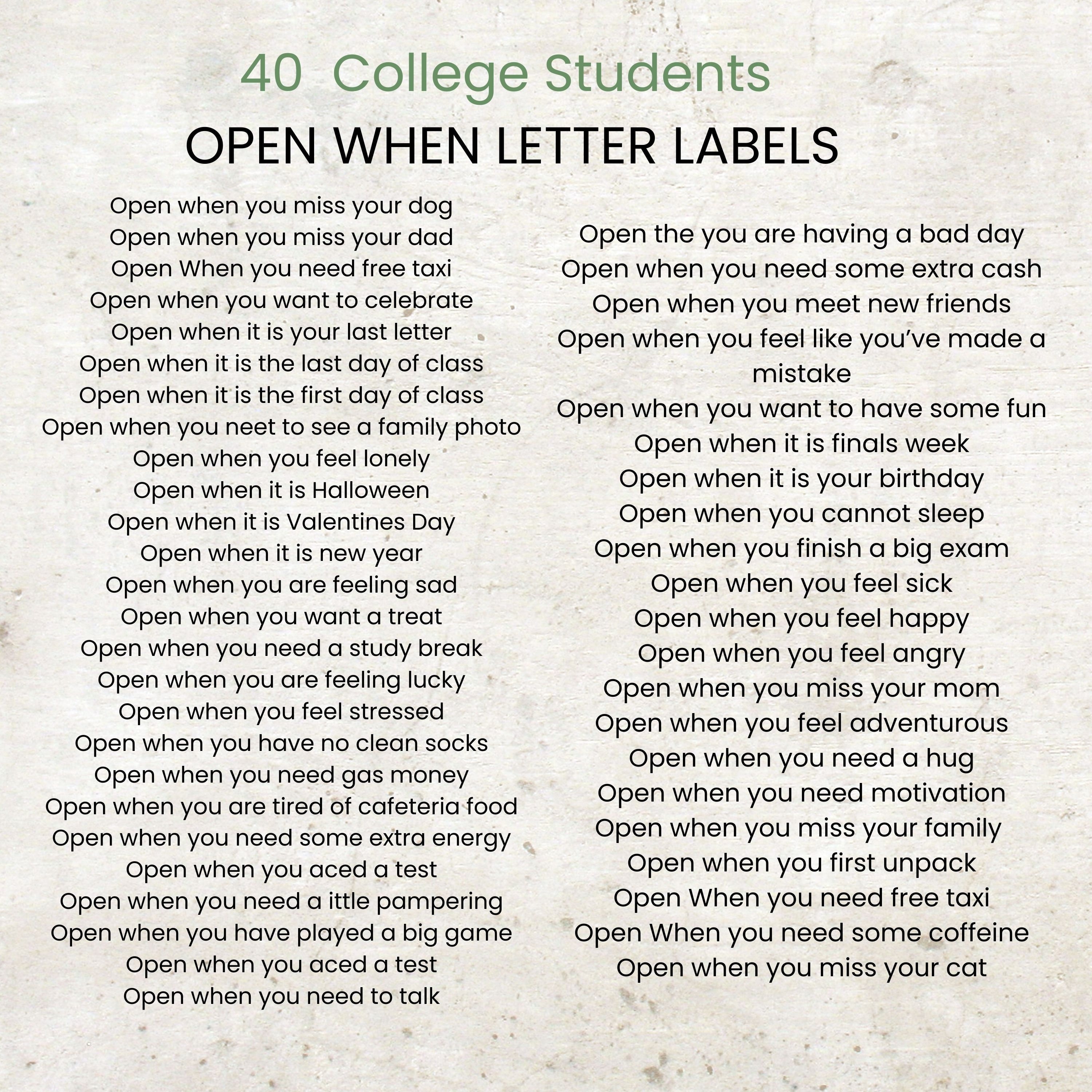 Open When Cards College Printable Open When Letter Labels for Students ...