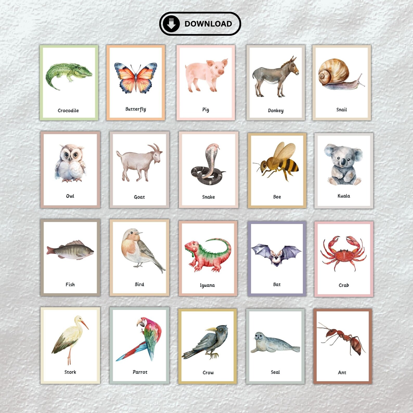 Animals Flash Cards Forest Animals Montessori Flashcards Fashcards for ...