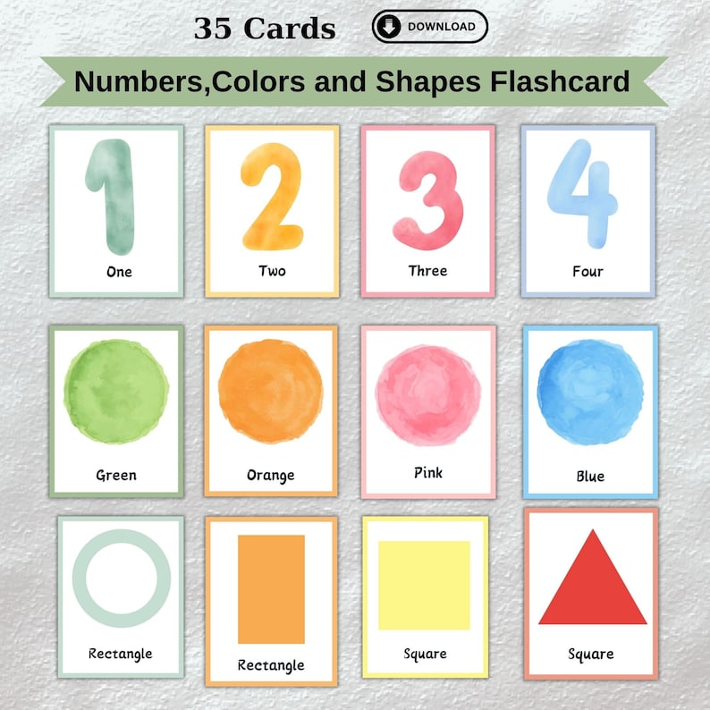 Numbers Colors Shapes Flashcard for Kids Numbers Cards Montessori ...