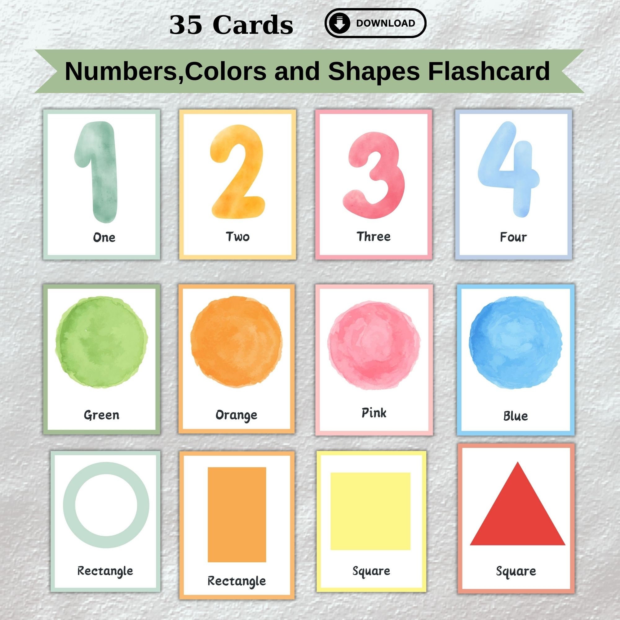 Numbers Colors Shapes Flashcard for Kids Numbers Cards Montessori ...