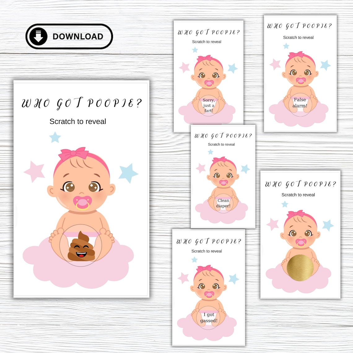 Baby Shower Scratch off Game Boy Baby Shower Games Poop in Diaper Game ...