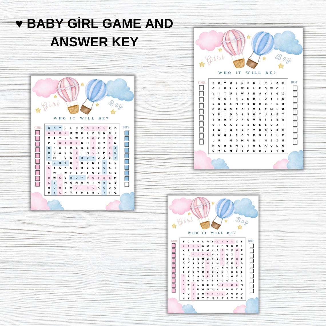 Gender Reveal Word Search Game Boy or Girl Gender Reveal Word Search ...