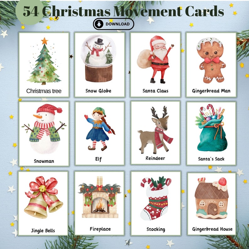 Kids Christmas Flash Cards Printable Christmas Movement Cards Christmas ...