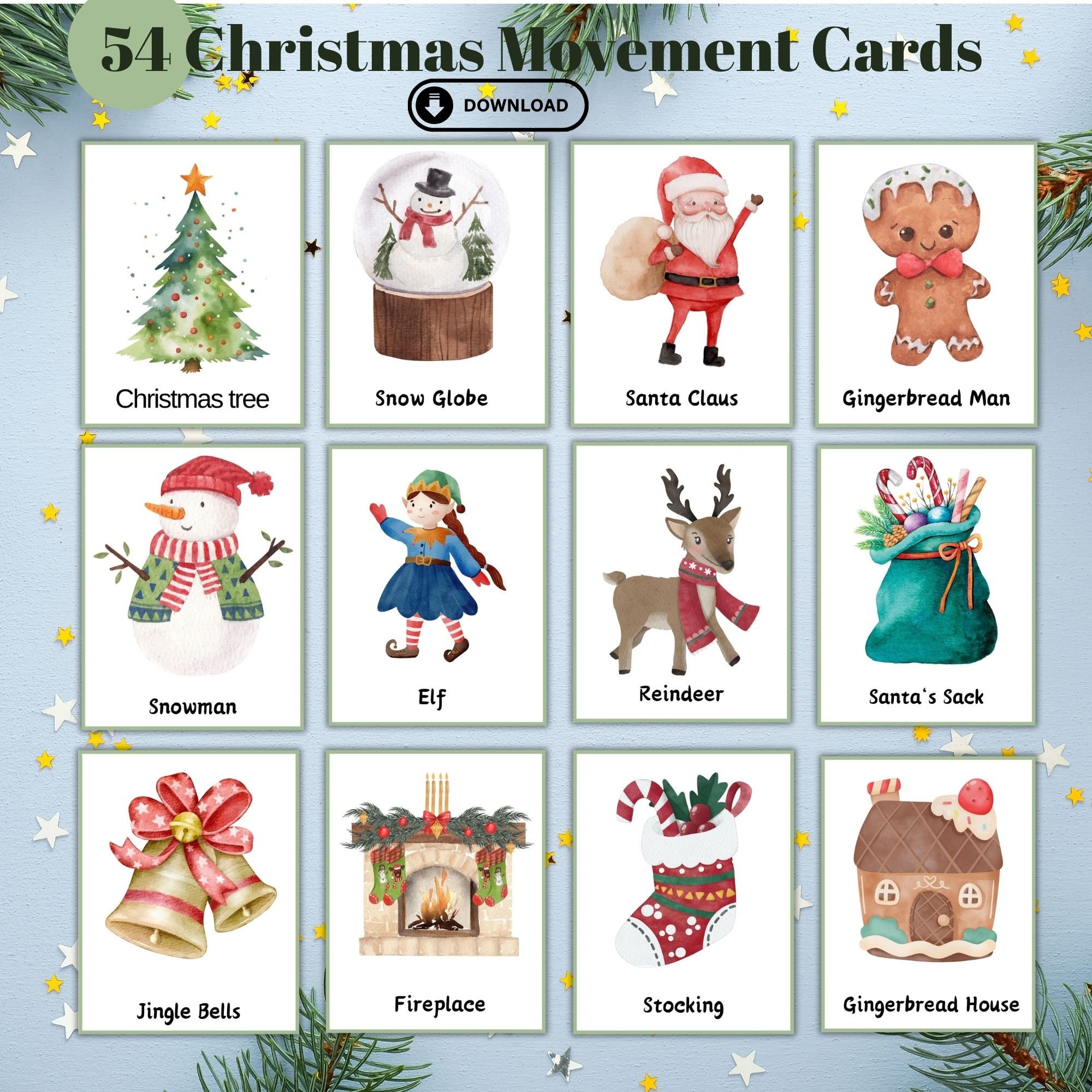 Kids Christmas Flash Cards Printable Christmas Movement Cards Christmas ...