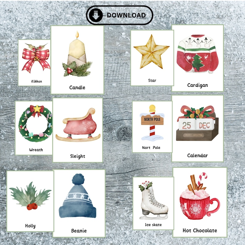 Kids Christmas Flash Cards Printable Christmas Movement Cards Christmas ...