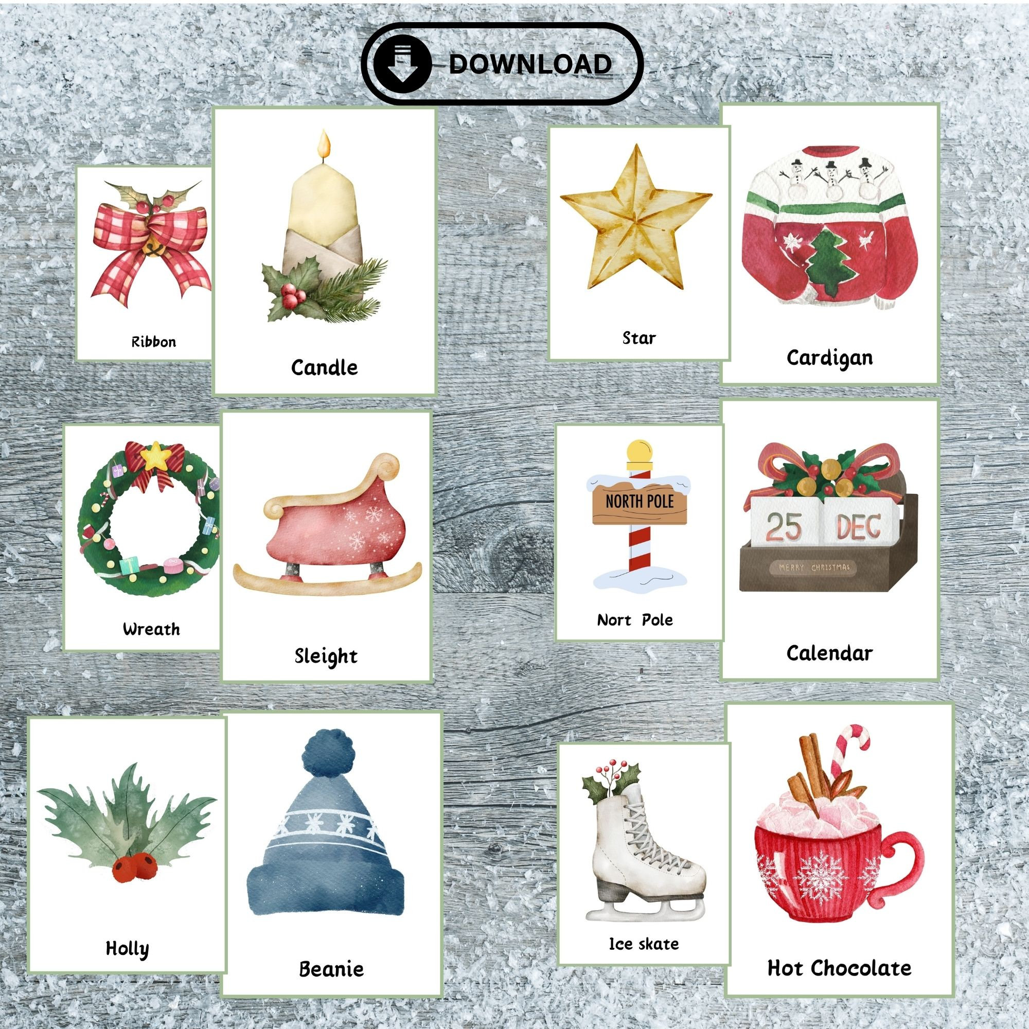 Kids Christmas Flash Cards Printable Christmas Movement Cards Christmas ...
