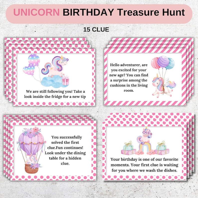 Unicorn Birthday Treasure Hunt Unicorn Birthday Scavenger Hunt Treasure ...