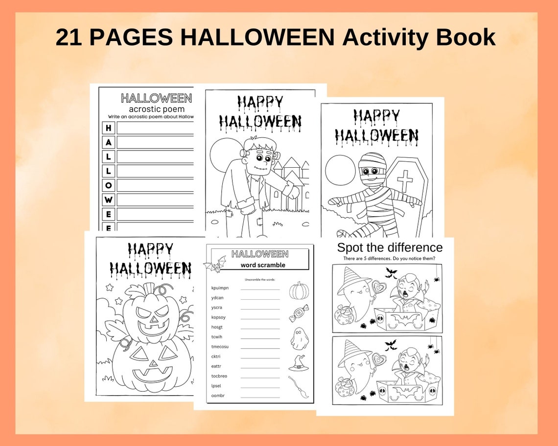 Halloween Kids Coloring Page Halloween Activity Book Halloween - Etsy