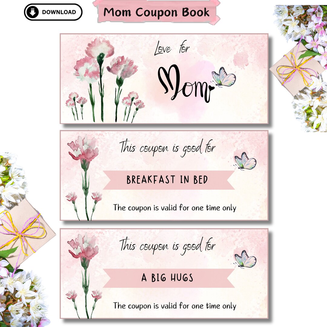Mothers Day Coupon Book Coupons for Mothers Day Birthday Coupon Book ...