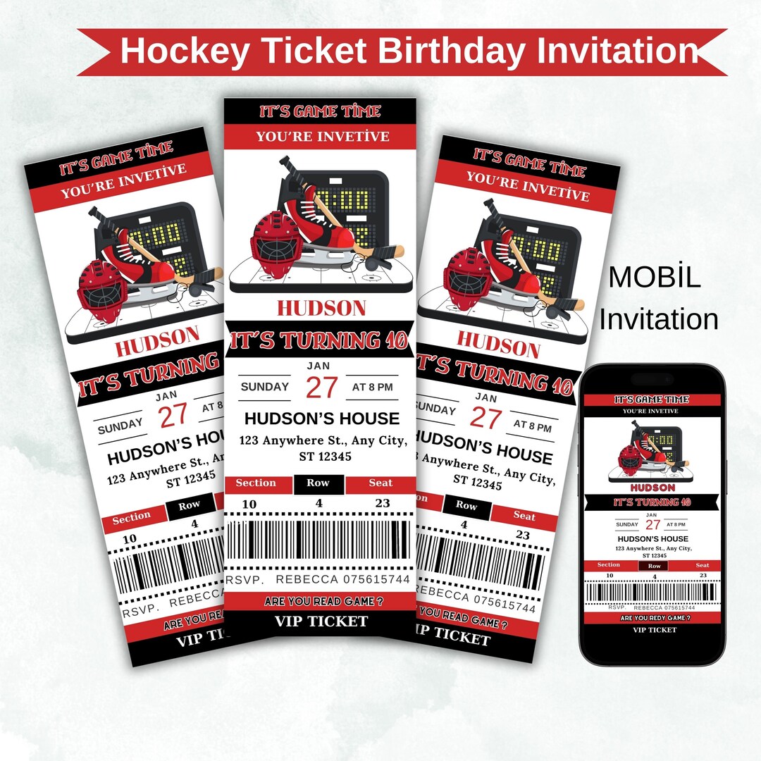 Hockey Ticket Invitation Hockey Birthday Invitation Hockey Game Ticket ...