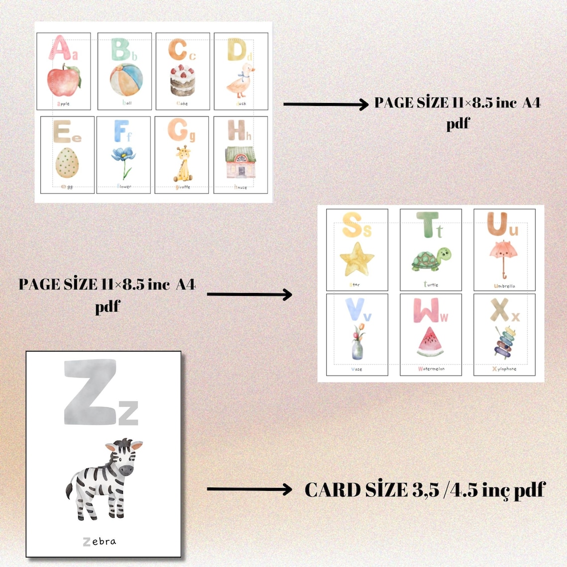 Alphabet Flash Cards Kids Watercolour Alphabet Flash Cards ABC ...