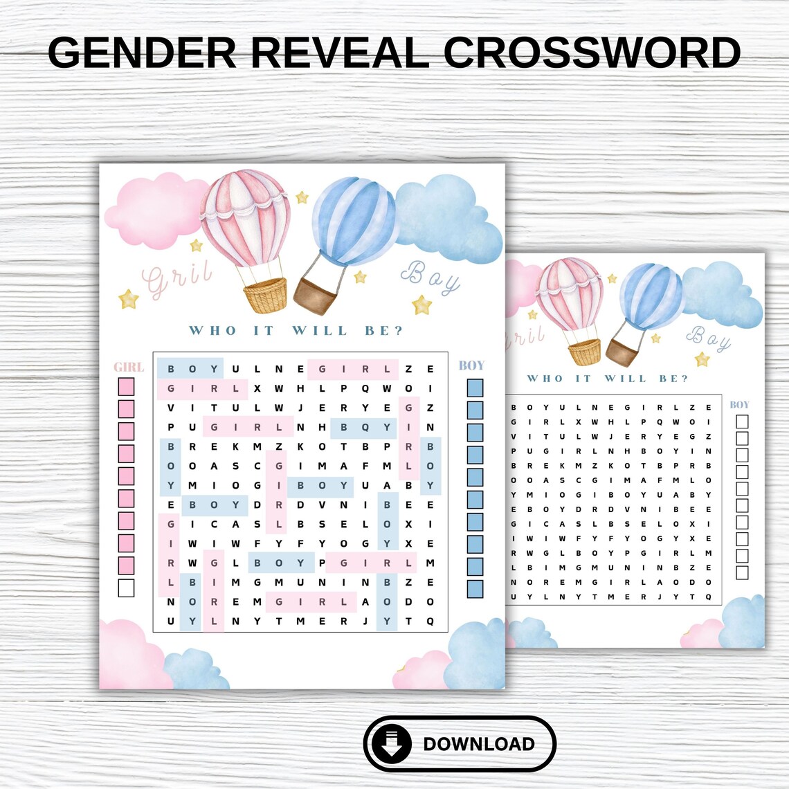 Gender Reveal Word Search Game Boy or Girl Gender Reveal Word Search ...